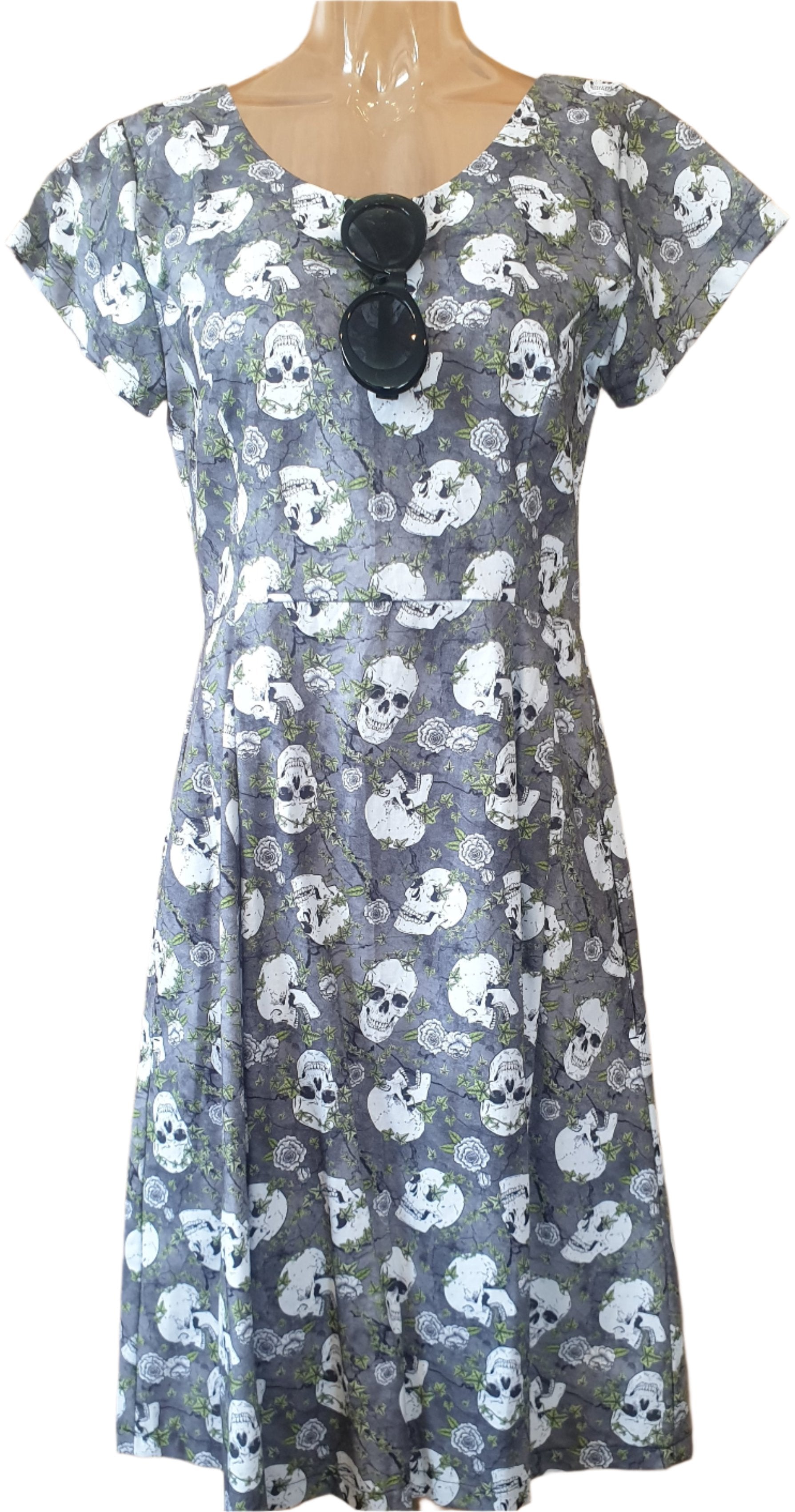 Green Ivy & Skulls Audrey Dress - Planet Retro Original